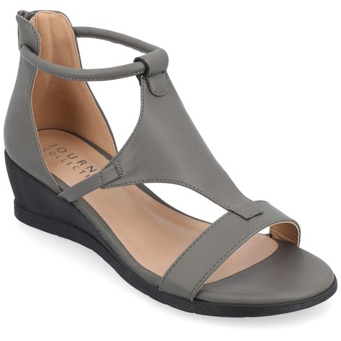 Journee Collection Womens Trayle Wedge Back Heel Zip Sandals 6.5 Greyw ...