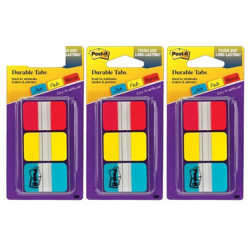 Post-it Tabs, 1" Solid, Red, Yellow, Blue, 66 Tabs & Dispenser Per Pack ...