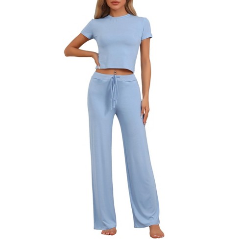 Cheibear Women's Short Sleeve Tracksuit Round Neck T-shirt And Wide-led ...