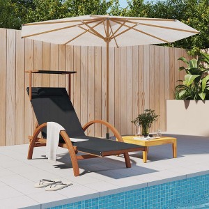Vidaxl Sun Lounger With Canopy Gray Textilene And Solid Wood Poplar ...