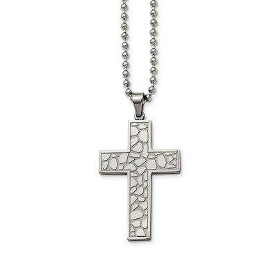 Black Bow Jewelry Stainless Steel Cobblestone Cross Necklace - 24 Inch ...