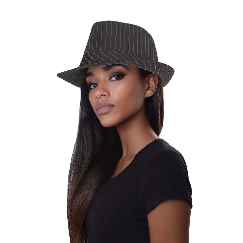 Fun World Adult Pin Stripe Fedora - Size One Size Fits Most - Black ...