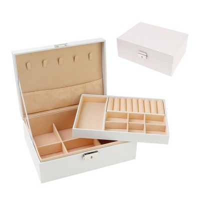 Unique Bargains 3 Layer Pu Leather Jewelry Box With Drawer And Mirror ...
