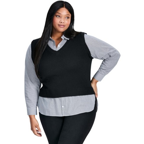 Avenue Women's Plus Size Ava Stripe Twofer Vest : Target