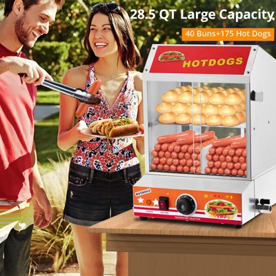 4-Tier Stainless Steel Hot Dog Steamer with Bun Warmer, Electric Hut ...