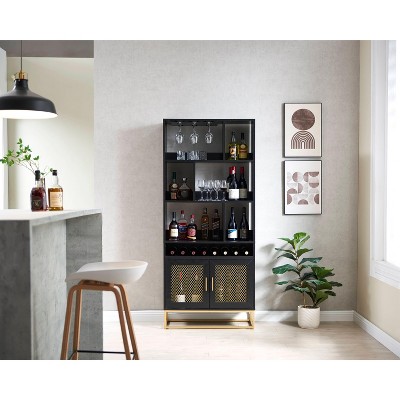 Home Source Contemporary Home Bar Shelf Black/gold : Target