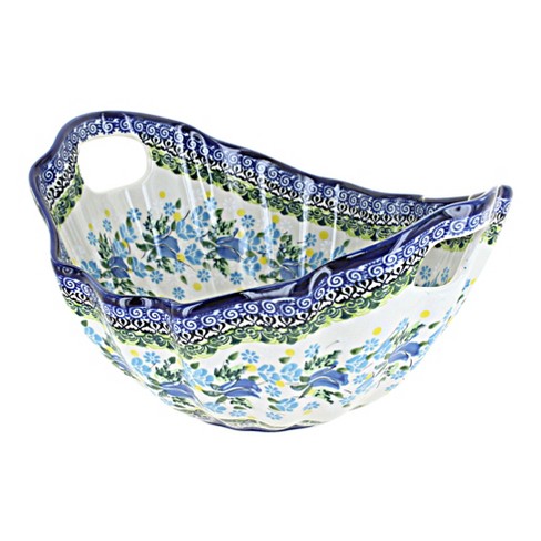 Blue Rose Polish Pottery Blue Cottage Basket With Handles : Target