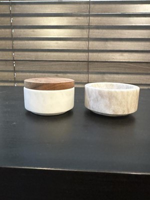 3pc Marble Stacking Salt & Pepper Cellar White/warm Gray - Hearth ...