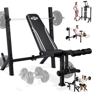 KRISRATE 900LBS Weight Bench Set with Squat Rack, Adjustable Bench ...