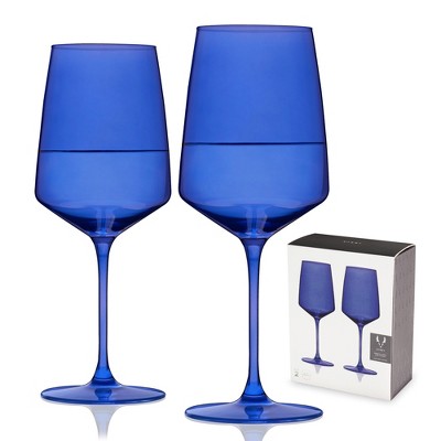 Viski Reserve Nouveau Cobalt Colored Wine Glasses - Crystal Cobalt Blue ...
