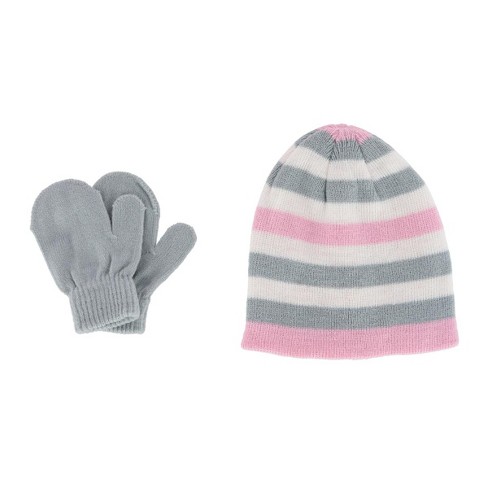 Grand Sierra Girl's 2-4 Striped 2 -piece Winter Beanie And Mitten Set ...