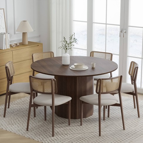 Dovelina 52" Round Dining Table For 6, Farmhouse Modern Wood Kitchen ...