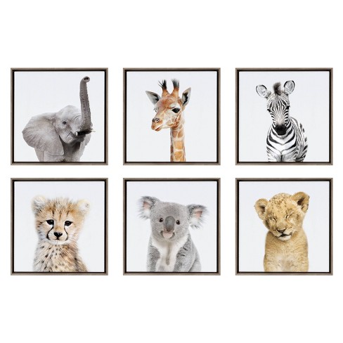 13" X 13" 6pc Ari Safari Animals Wall Art Gray - Kate & Laurel All ...