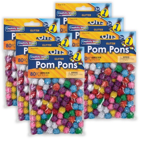Creativity Street® Glitter Pom Pons, Assorted Colors, 1/2", 80 Per Pack ...