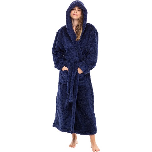 Adr Women's Fuzzy Plush Fleece Bathrobe With Hood, Soft Warm Hooded ...