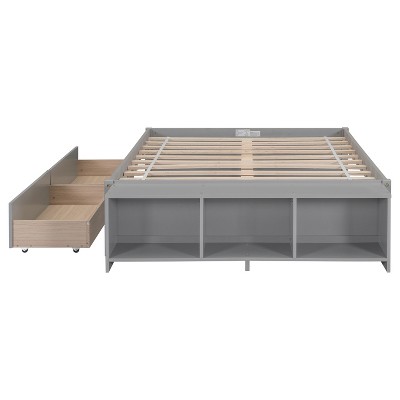 VYNXARIA Gray Full Sized Wooden Bed Frame: Storage Box, 2 Drawers ...