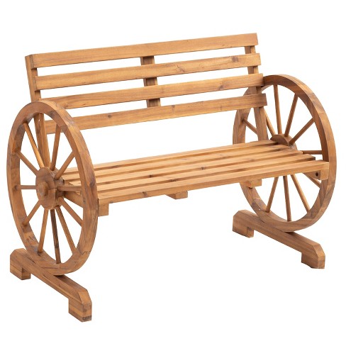 Fdw Wooden Wagon Wheel Bench 2-person Seat Bench For Backyard, Patio ...