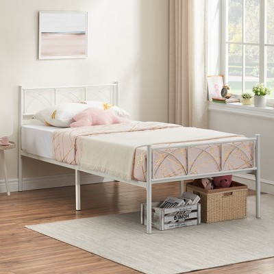 White Twin Bed Frame For Girls, Metal Twin Size Bed Frame With Sweet ...