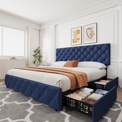 Blue bed frame with storage store