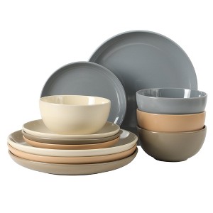 Gibson Home Rockaway 12 Piece Plates and Bowls Matte Outside/Shiny ...