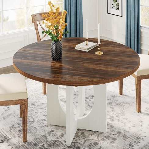 Tribesigns 47-inch Wood Round Dining Table For Home, Kitchen, Brown And ...