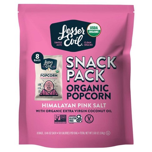 Lesserevil Organic Popcorn, Snack Pack, Himalayan Pink - 8ct / 3.68oz ...