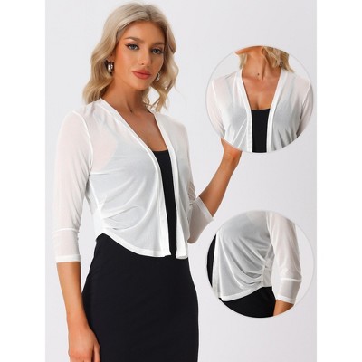 Allegra K Women's 3/4 Sleeve Open Front Mesh Sheer Chiffon Bolero Shrug ...