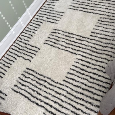 3'x5' Petra Abstract Stripe Geometric Shag Area Rug, White - Jonathan Y ...