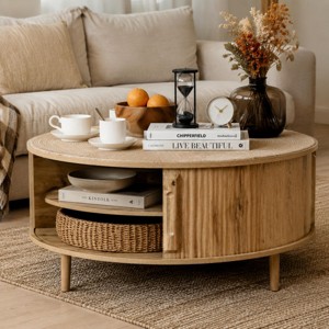 Polibi Modern Round Lift-Top Coffee Table with Hidden Storage, Sliding ...