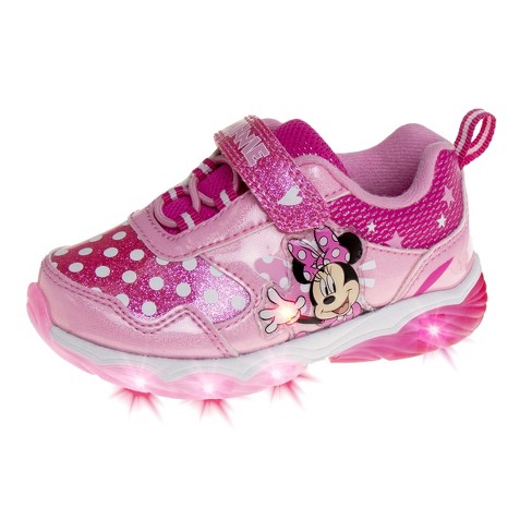 Disney Minnie Mouse Toddler Girls' Hook & Loop Sneakers With 4 White Lights - Pink, Size: 7 : Target