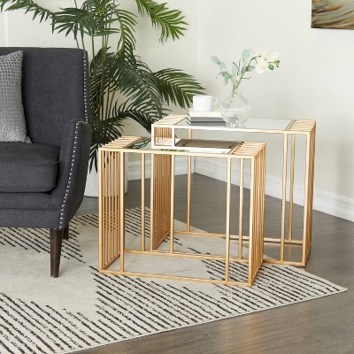 Set Of 2 Gold Contemporary Metal And Marble Accent Tables - Olivia ...