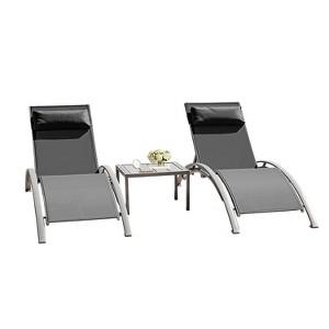 Set of 3 Outdoor Pool Lounge Chairs with Table - Durable Aluminum Frame ...