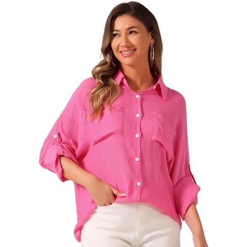 Allegra K Women's Button Down Long Sleeve Oversized Boyfriend Casual ...