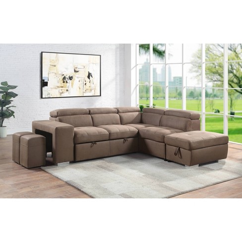 Acme Furniture 103" Acoose Sectional Sofa Brown Fabric: Linen ...