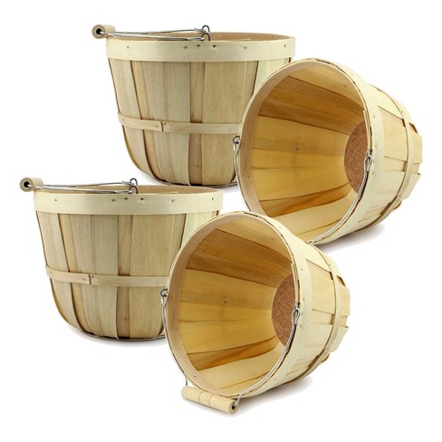 Cornucopia Brands Natural Round Wooden Baskets, 4pk; Wood Fruit Buckets ...