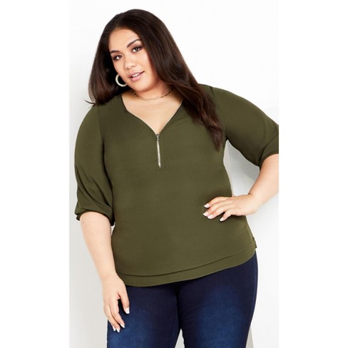 Women's Plus Size Sexy Fling Elbow Sleeve Top - Jungle | City Chic : Target
