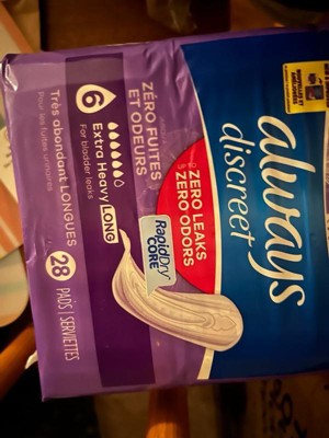 Always Discreet Incontinence Pads - 6 Drop Extra Heavy Long Pads ...