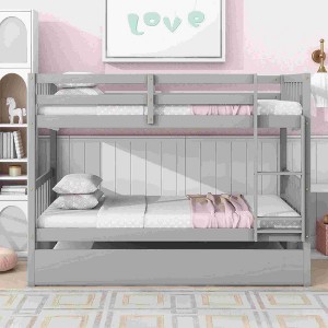Xiyuyeu Twin Over Twin Bunk Bed With Trundle,loft Bed With Ladder And Convertible To 2 Twin Size ...