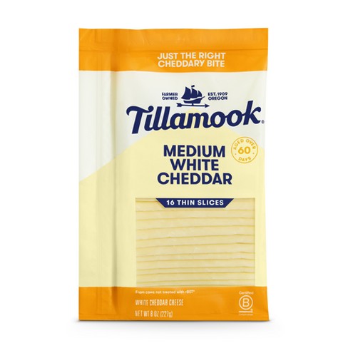 Tillamook Medium White Cheddar Thin Cheese Slices - 8oz/16 Slices : Target