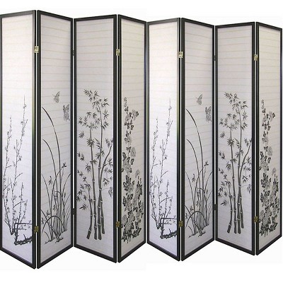 8 Panel Metal And Woven Fabric Room Divider With Two Way Hinges Black ...