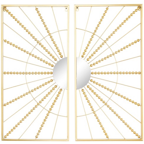 Set Of 2 Metal Geometric Half Moon Mirror Wall Decors With Gold Frame ...