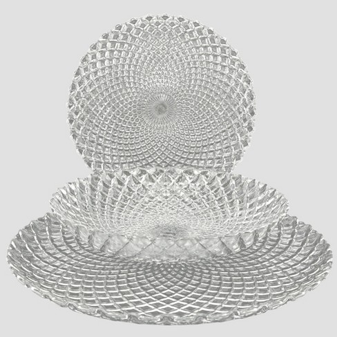 Slickblue Unique Rich Diamond Pattern Glass Dinner Set Of 12, In Gilded ...