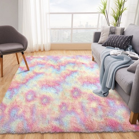 Fluffy Shaggy Area Rug Fuzzy Rug Plush Furry Rugs For Bedroom Rainbow ...