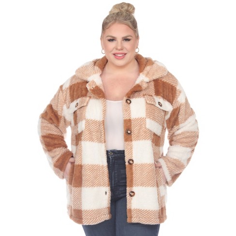 Plus Size Plaid Shacket 3x Coffee/white -white Mark : Target