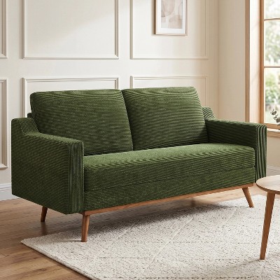 Dyonery 65.4" Green Corduroy Loveseat, Mid-Century Modern Comfy Small ...