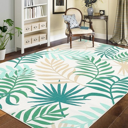 Washable Rug Modern Botanical Leaves Area Rugs For Living Room Soft Non ...