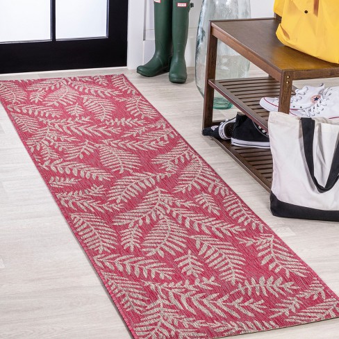 2' X 8' Nevis Palm Frond Indoor/outdoor Runner Rug, Fuchsia/light Gray ...