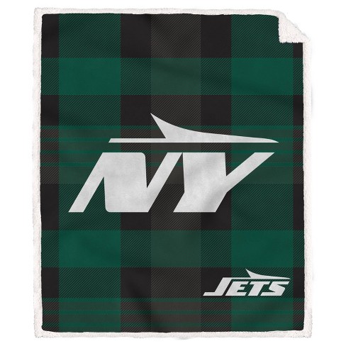 Nfl New York Jets Plaid Steel Royal Plush Faux Shearling Blanket : Target