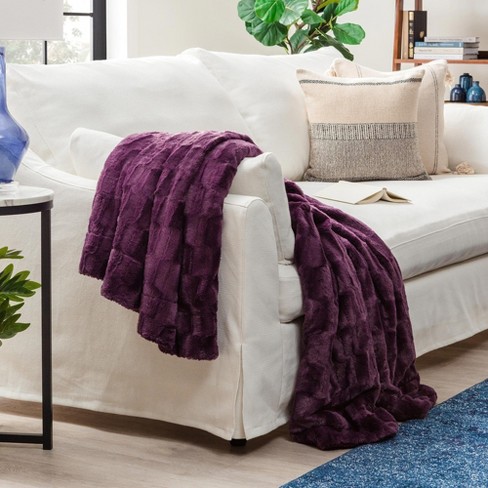 Chanasya Embossed Deco Faux Fur Throw Blanket - 60" X 70” - Aubergine ...