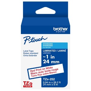 Brother P-Touch TZe252 Red on White Label Tape: 1in x 26.2ft (24mm x 8m ...